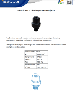 Válvula Quebra Vácuo TS Solar